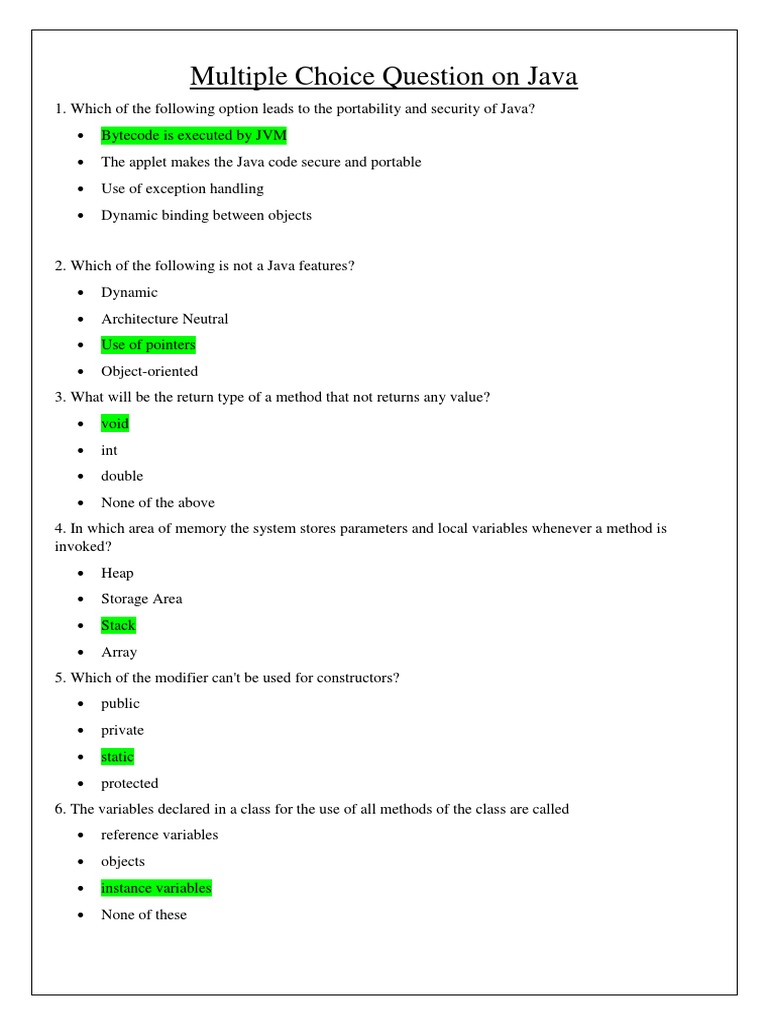 MCQ On Java | PDF | Method (Computer Programming) | Class (Computer Programming)