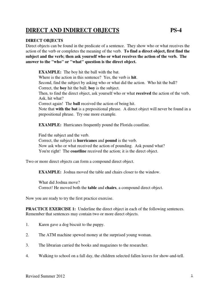 Direct and Indirect Objects PS-4 | Download Free PDF | Object (Grammar) | Verb