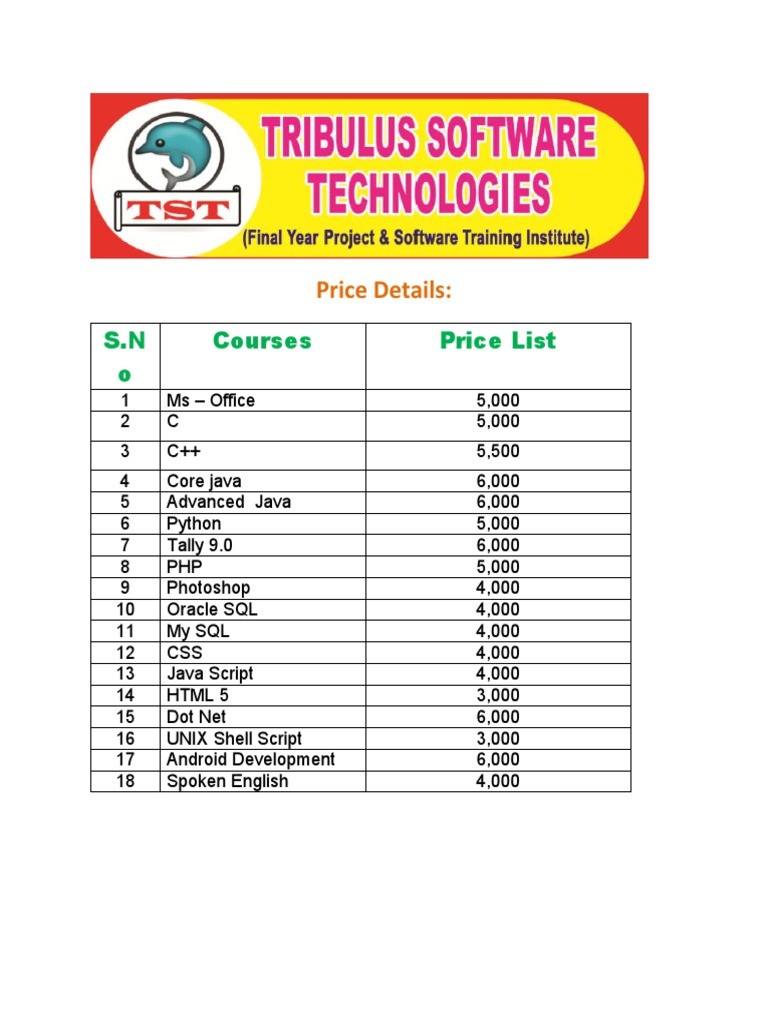 Price Details:: S.N o Courses Price List | PDF
