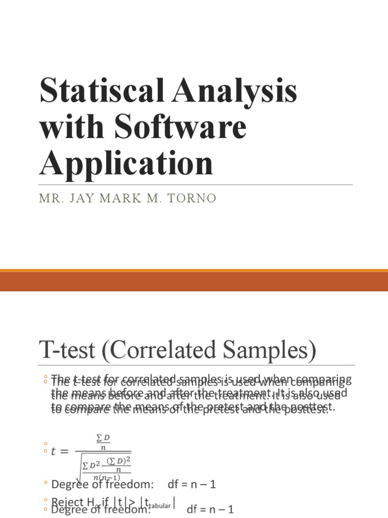 Statiscal Analysis With Software Application: Mr. Jay Mark M. Torno ...