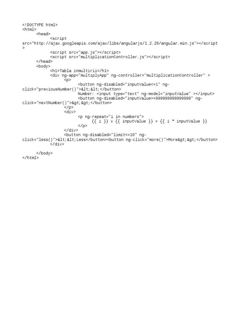 Tabla Inmultirii Angular JS | PDF