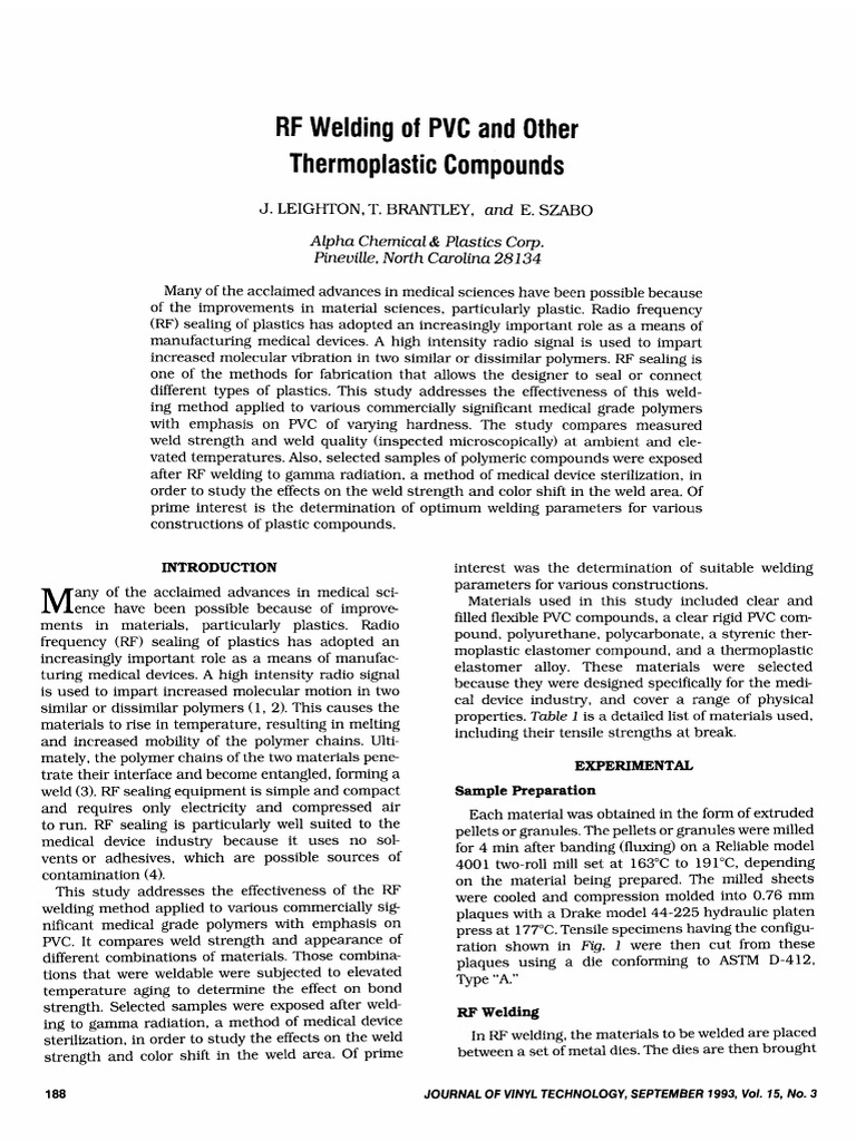 RF Welding of PVC and Other Thermoplastic Compounds | PDF | Polyvinyl ...