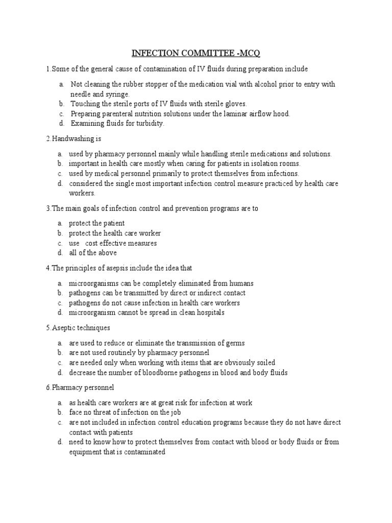 Mcq-Infection Committee | PDF | Infection Control | Infection