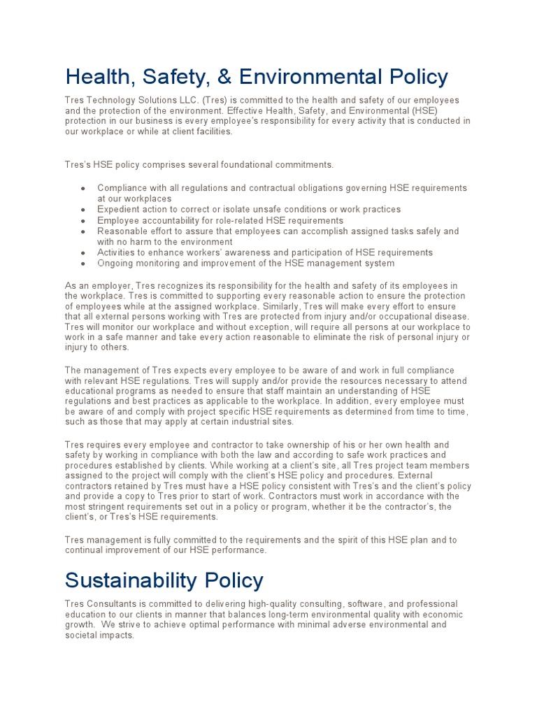 HSE and Sustanibility Policy | PDF | Sustainability | Employment
