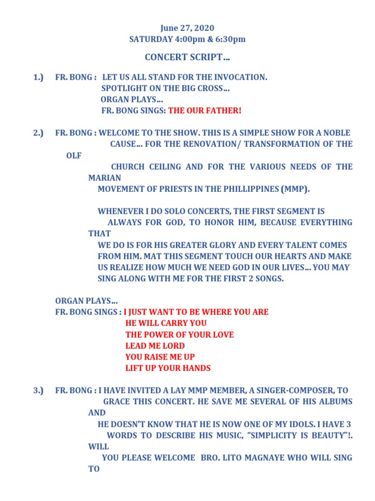 CONCERT SCRIPT Newww | PDF | Entertainment (General)