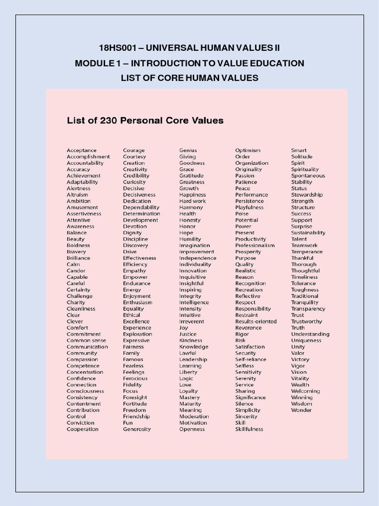 18HS001 - Universal Human Values Ii - Introduction To Value Education ...