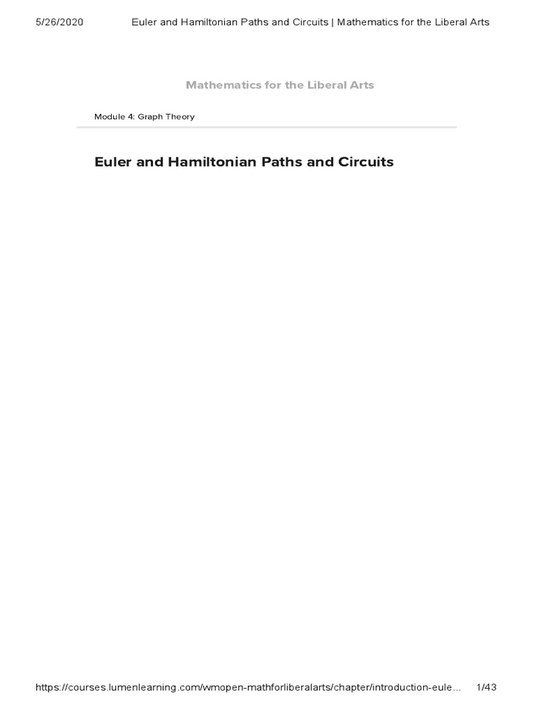 Euler and Hamiltonian Paths and Circuits - Mathematics For The Liberal ... Euler and Hamiltonian Paths and Circuits - Mathematics For The Liberal ...