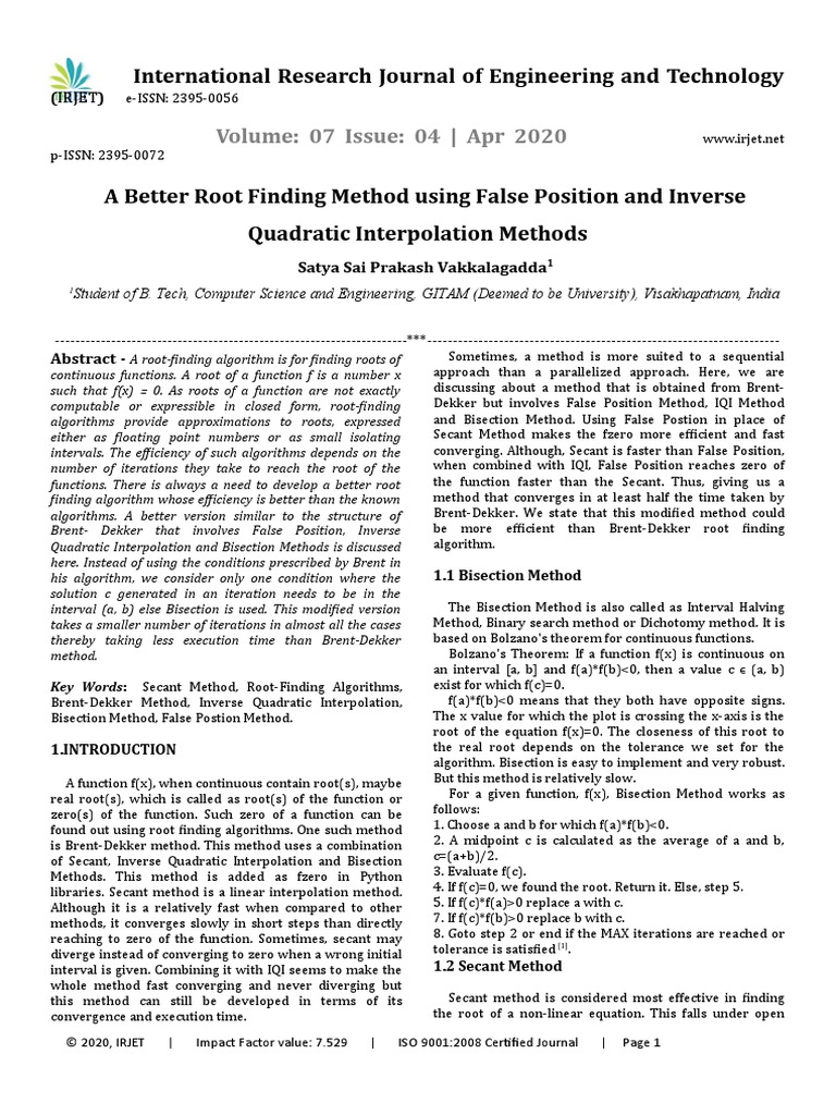 A Better Root Finding Method Using False Position and Inverse Quadratic Interpolation Method ...