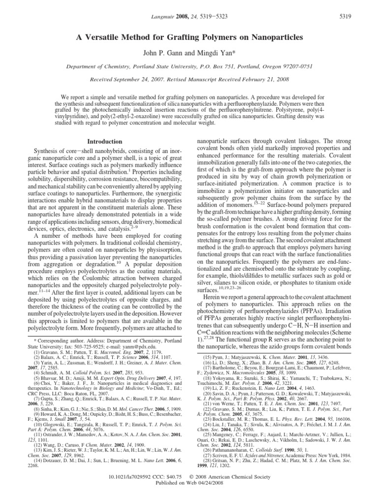 A Versatile Method For Grafting Polymers On Nanoparticles: John P. Gann ...