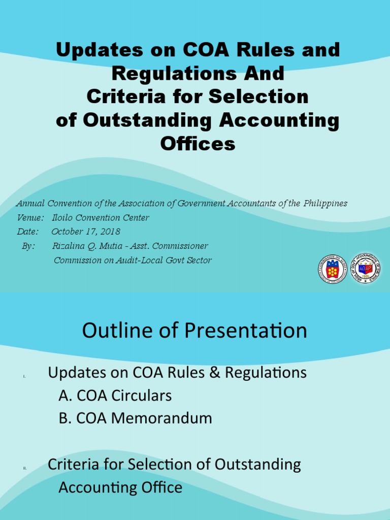 Updates On COA Rules and Regulations and Criteria For Selection of ...