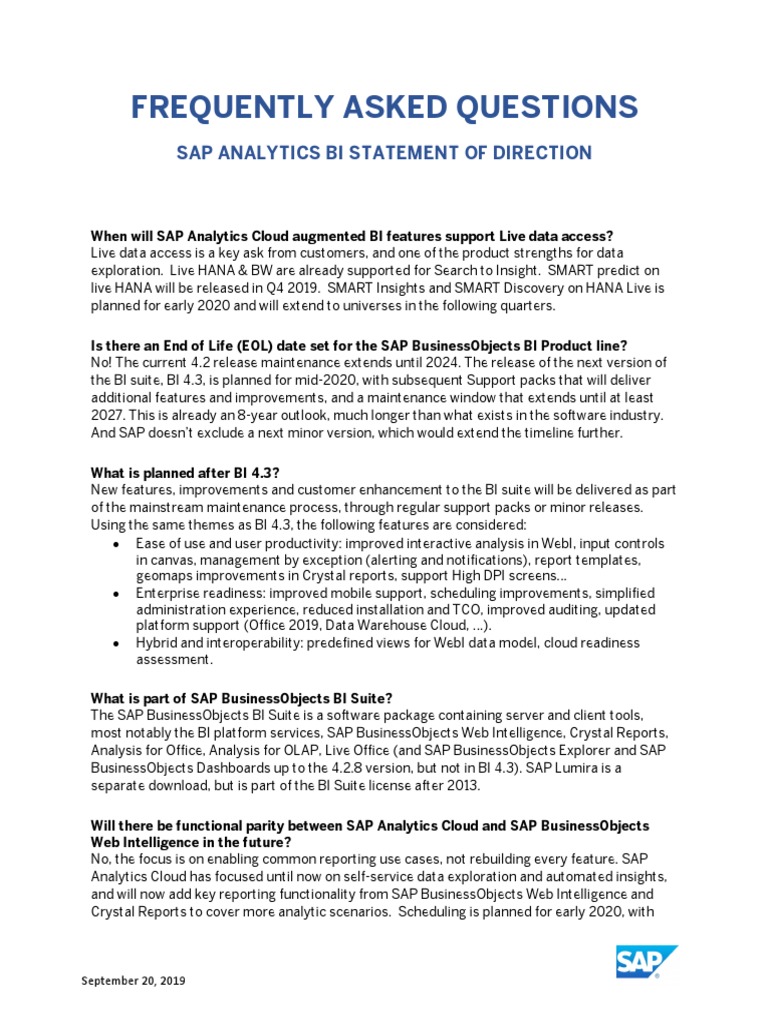 Frequently Asked Questions: Sap Analytics Bi Statement of Direction | PDF | Cloud Computing ...