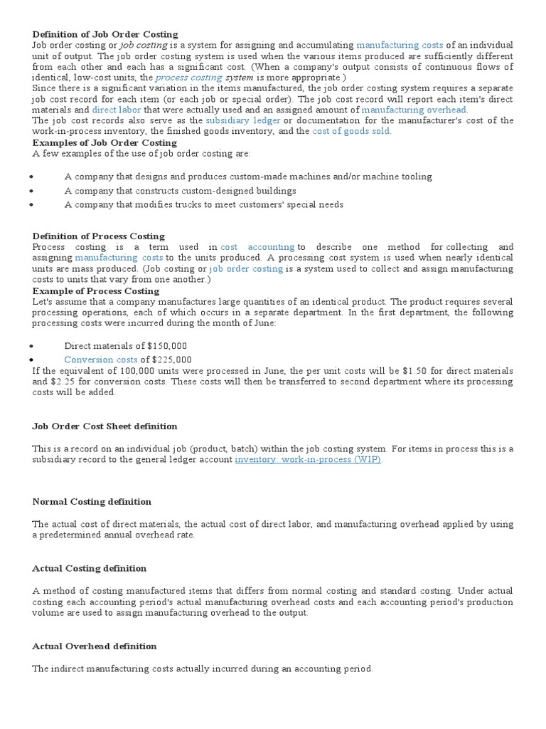 Job Order Costing Explained | PDF | Inventory | Cost