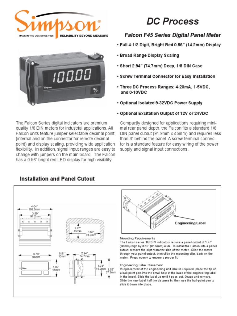 Simpson Falcon F45 DC Process Digital Panel Meter | PDF | Parameter ...