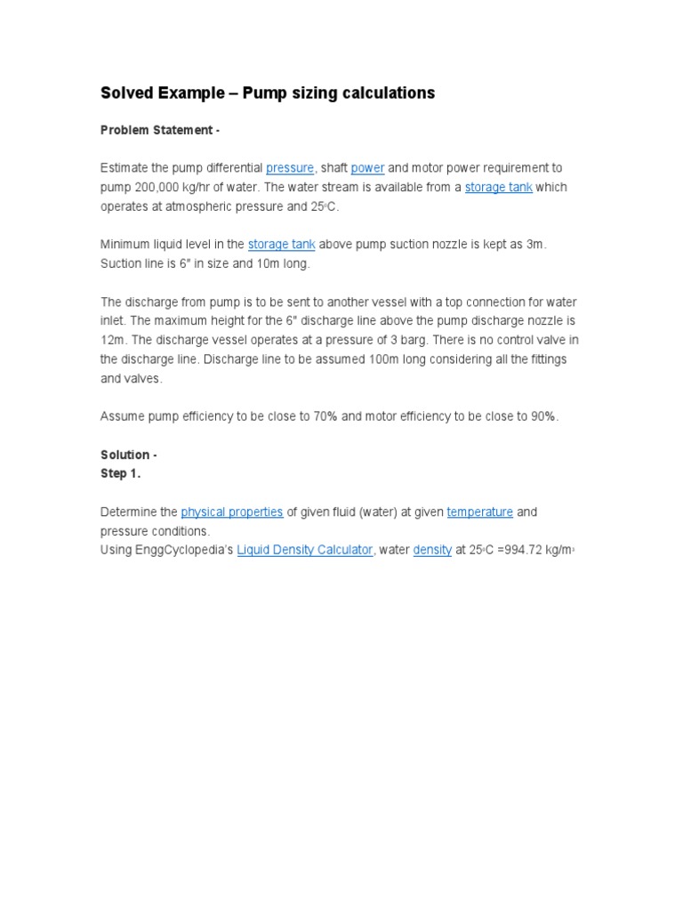 Pump Sizing Calculation | PDF