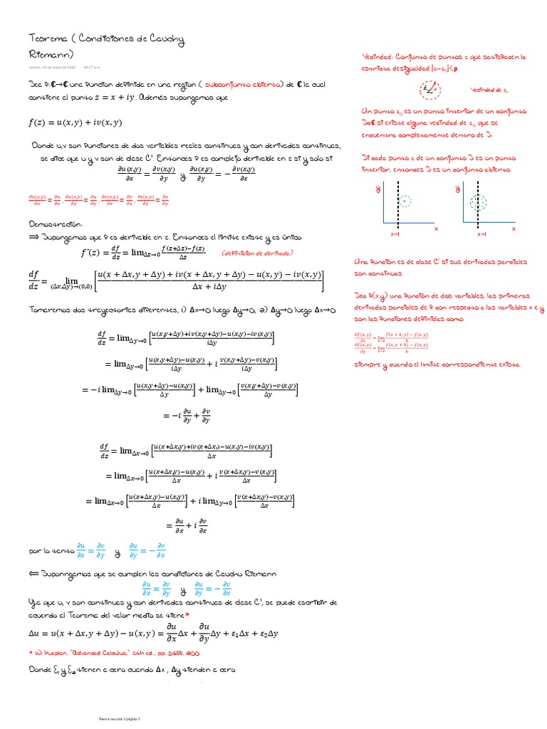 Teorema (Condiciones de Cauchy Riemann) | PDF | Análisis matemático ...
