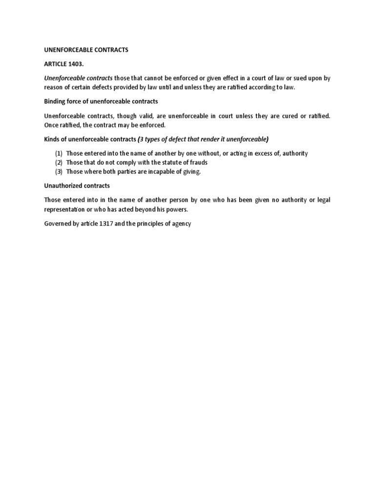 Unenforceable Contracts | PDF