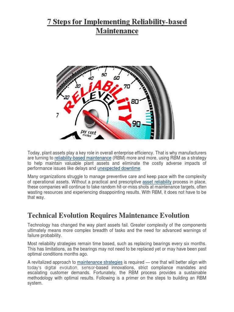 7 Steps For Implementing Reliability-Based Maintenance: Technical Evolution Requires Maintenance ...