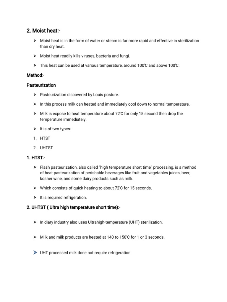 Moist Heat:-: Method Pasteurization | PDF