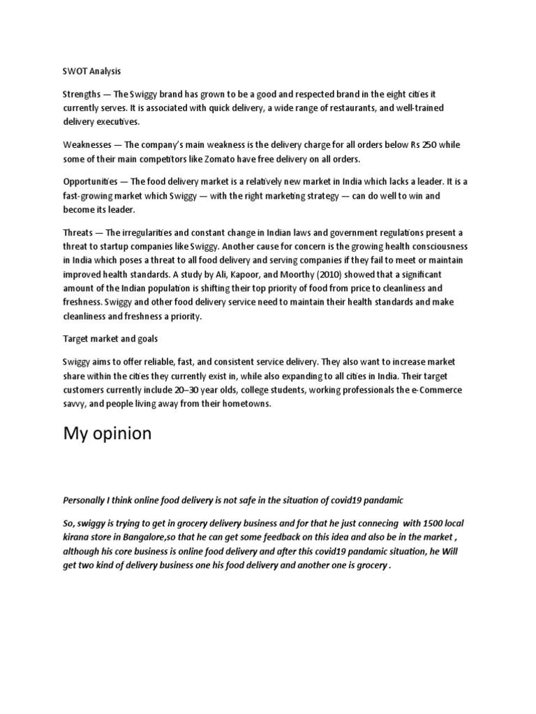 SWOT Analysis of Swiggy | PDF