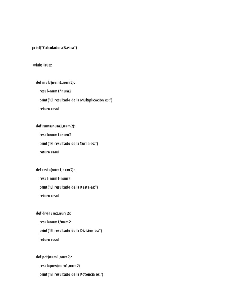 CALCULADORA BÁSICA en Python | PDF