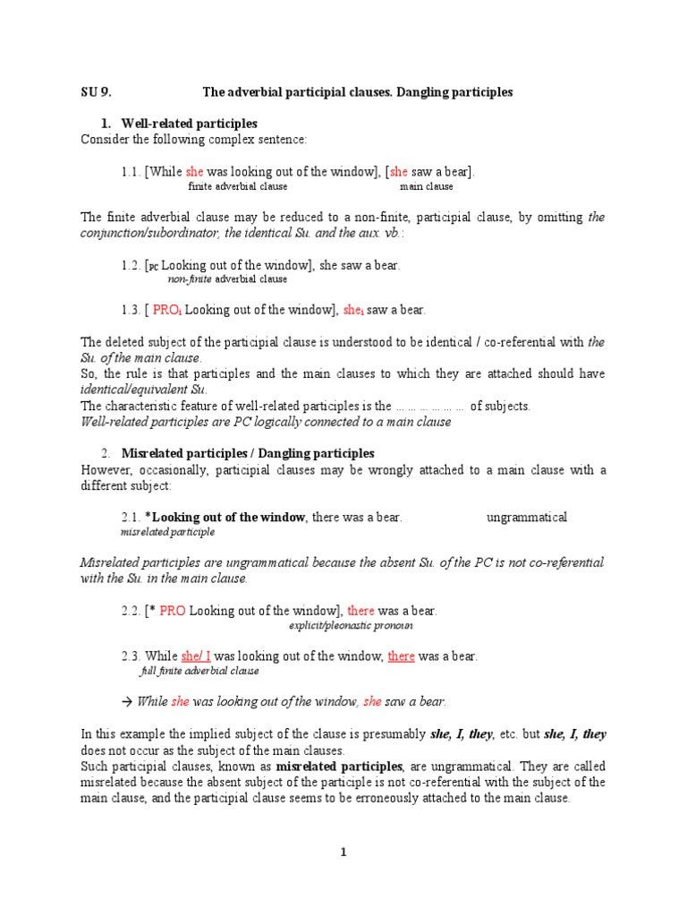 SU 9.2. Dangling Participles ST HO | PDF | Clause | Subject (Grammar)