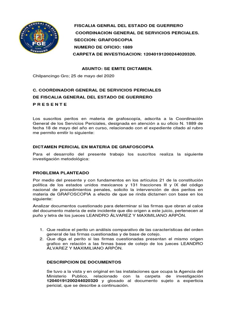 dictamen grafoscopía | PDF | Poder judicial (sistema de justicia) | Science