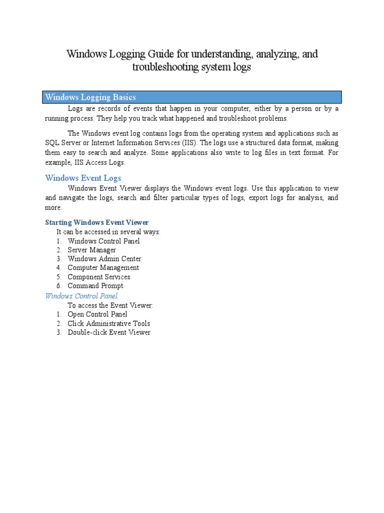 Windows Logging Guide: Understanding, Analyzing, and Troubleshooting ...