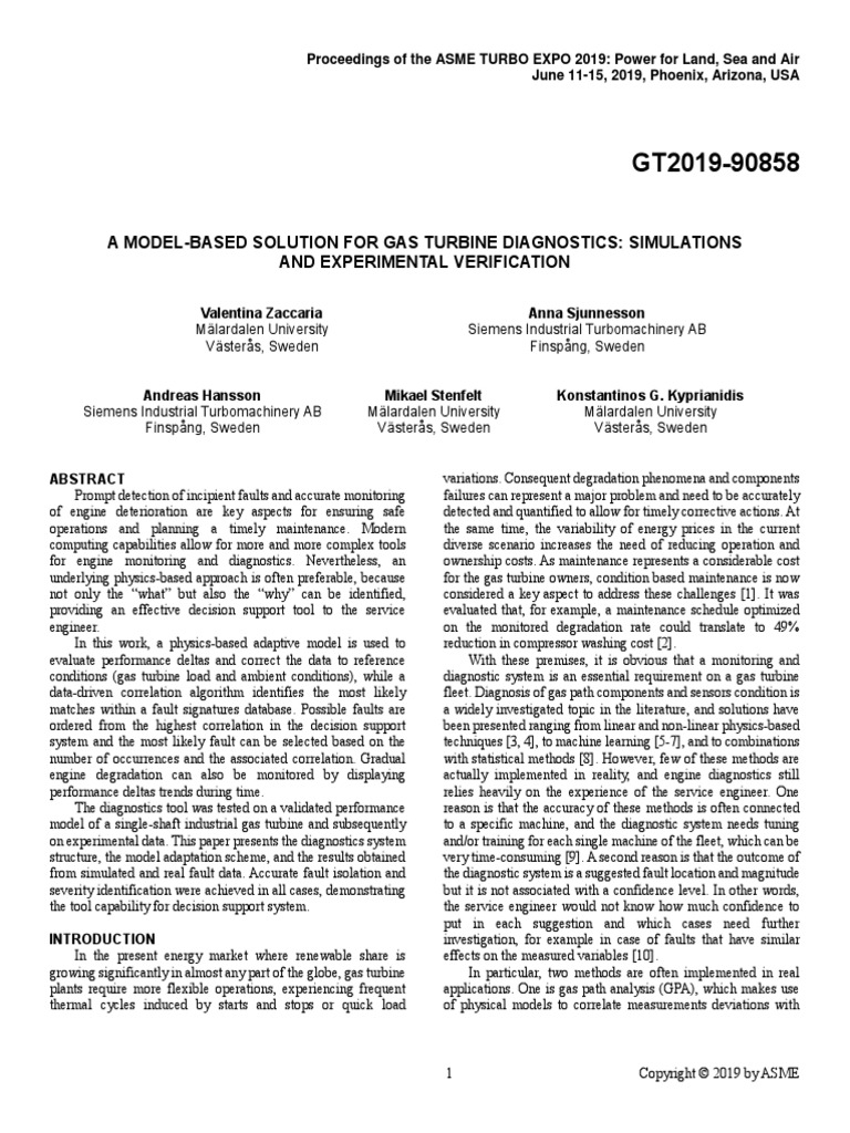 A Model-Based Solution For Gas Turbine Diagnostics: Simulations and Experimental Verification ...