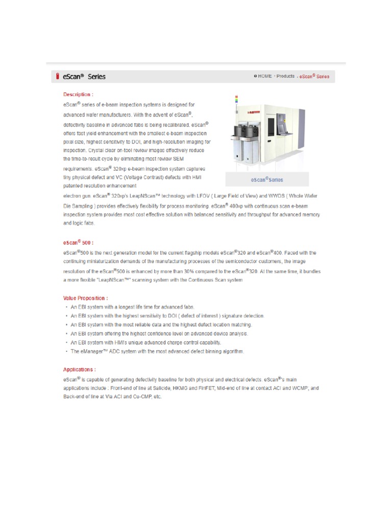 ASML - Products - HMI Escan Series | PDF