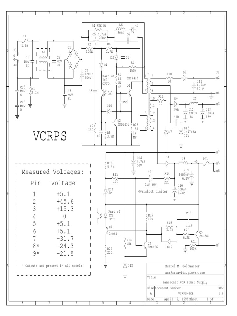 Panasonic VCR Power Supply Schematic | PDF