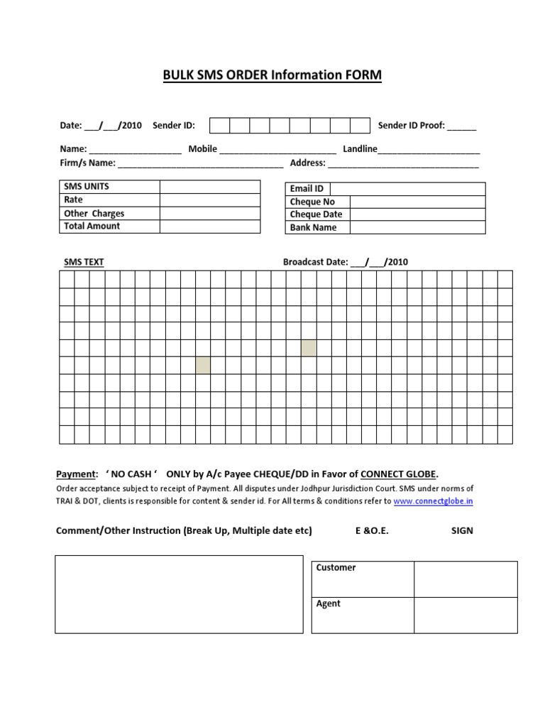 SMS Order - Job Template For Sub User Accounts TRAI DLT INDIA 2020 | PDF