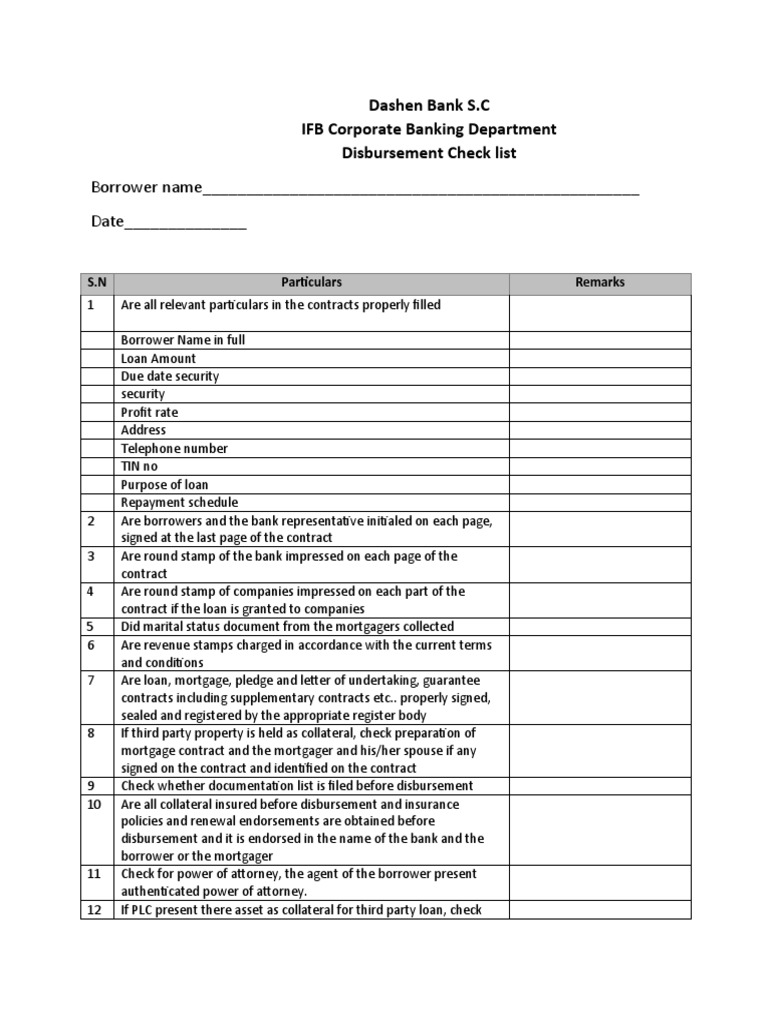Disbursement Check List | PDF | Loans | Mortgage Loan