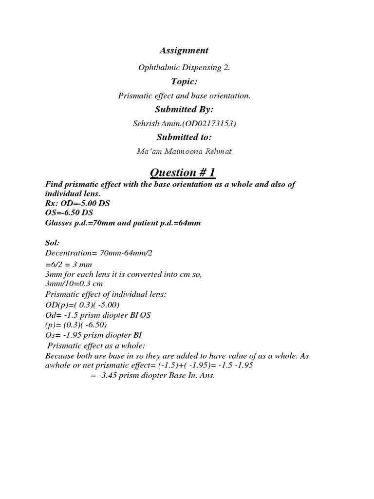Ophthalmic Dispensing Assignment | PDF