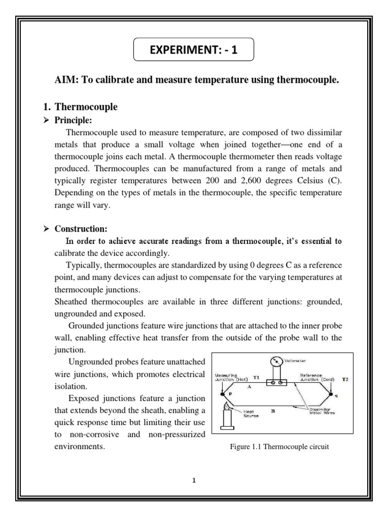 Experiment: - 1: AIM: To Calibrate and Measure Temperature Using ...