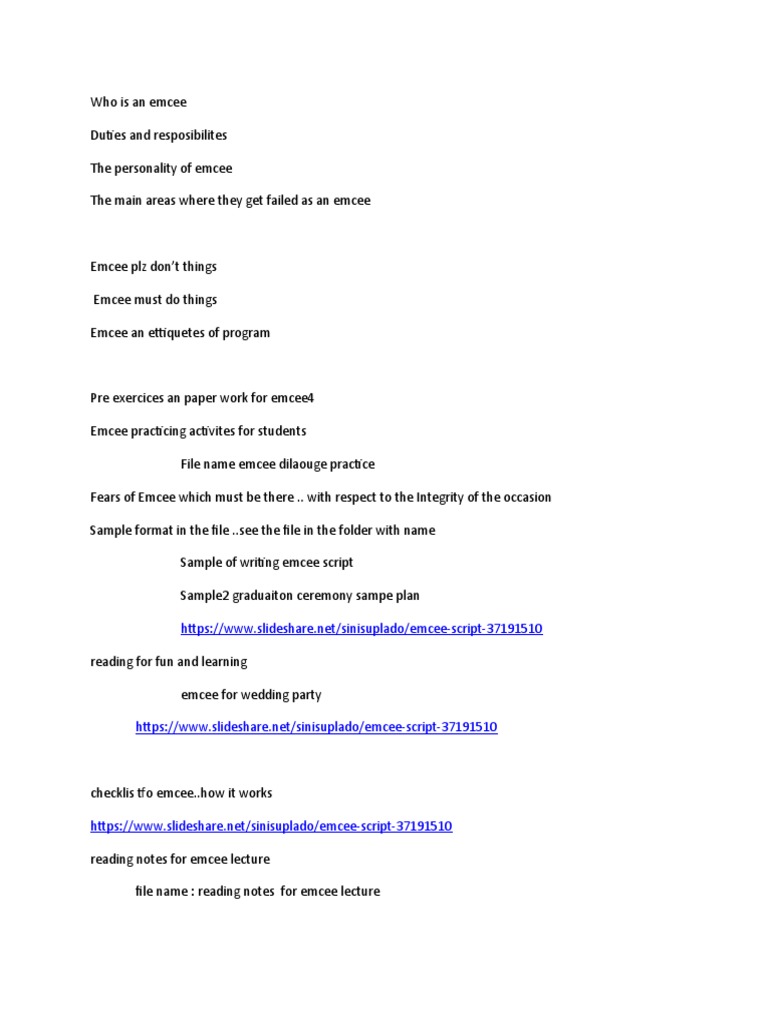 Emcee Guide for Students | PDF | Career & Growth | Language Arts ...