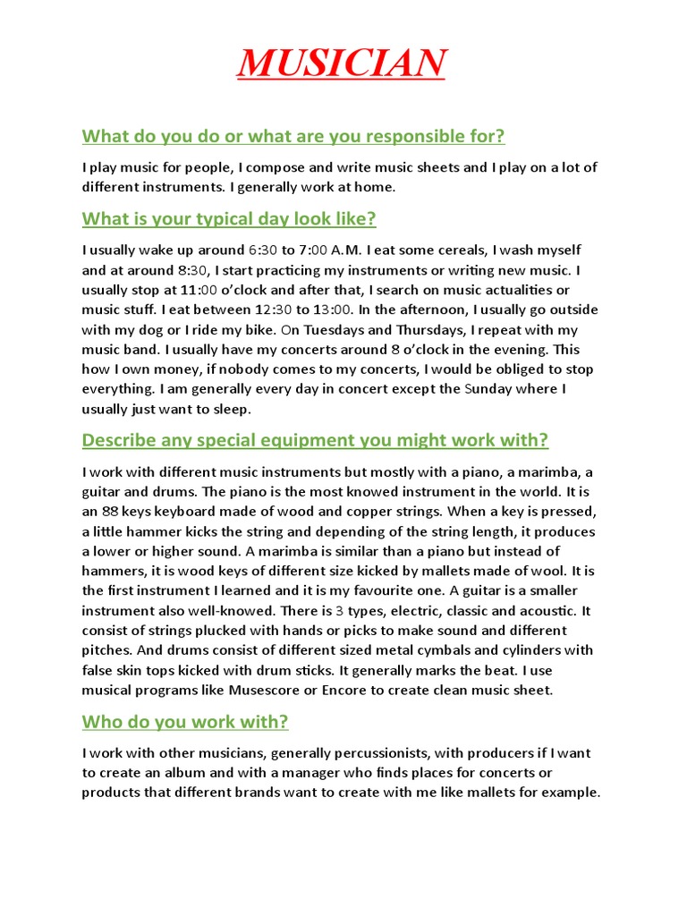 Daily Responsibilities of a Musician | PDF