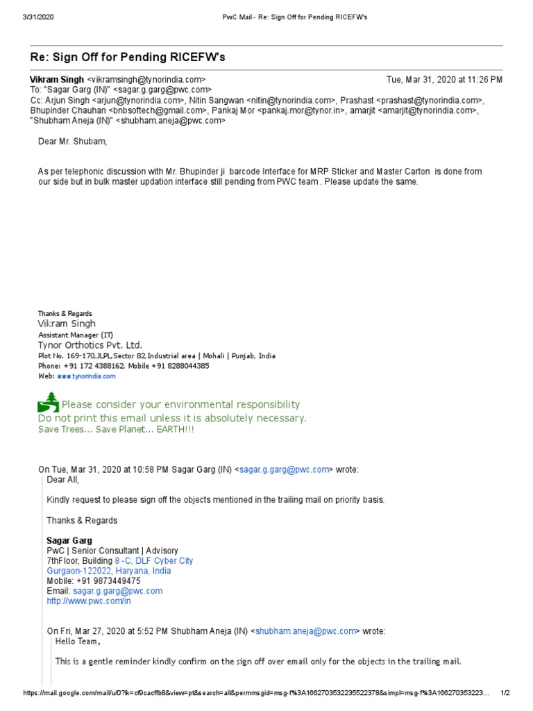 PWC Mail - Re - Sign Off For Pending RICEFW's - Barcode Interface | PDF ...