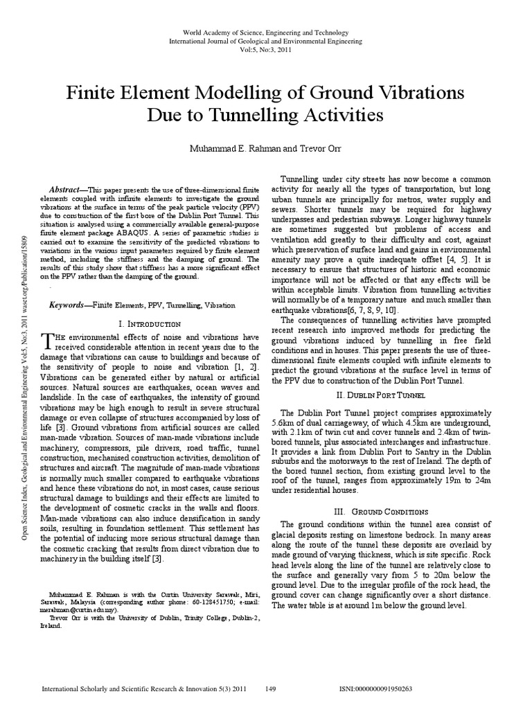 Finite Element Modelling of Ground Vibrations Due To Tunnelling Activities | PDF | Tunnel ...