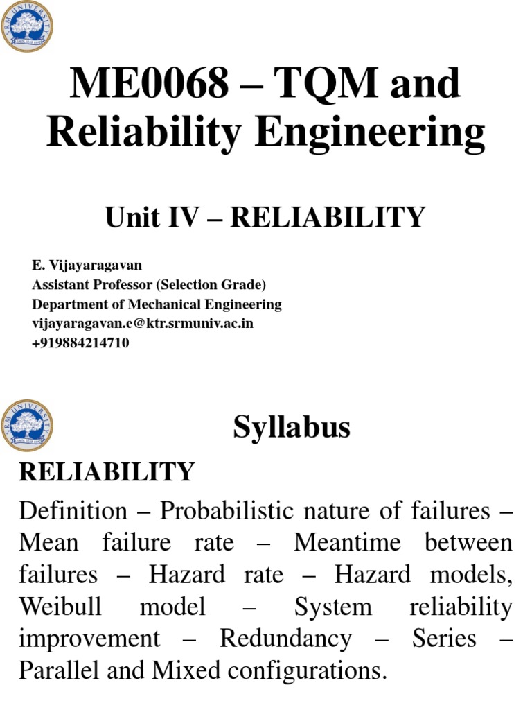 Unit IV - 1 PDF | PDF | Reliability Engineering | Statistical Analysis