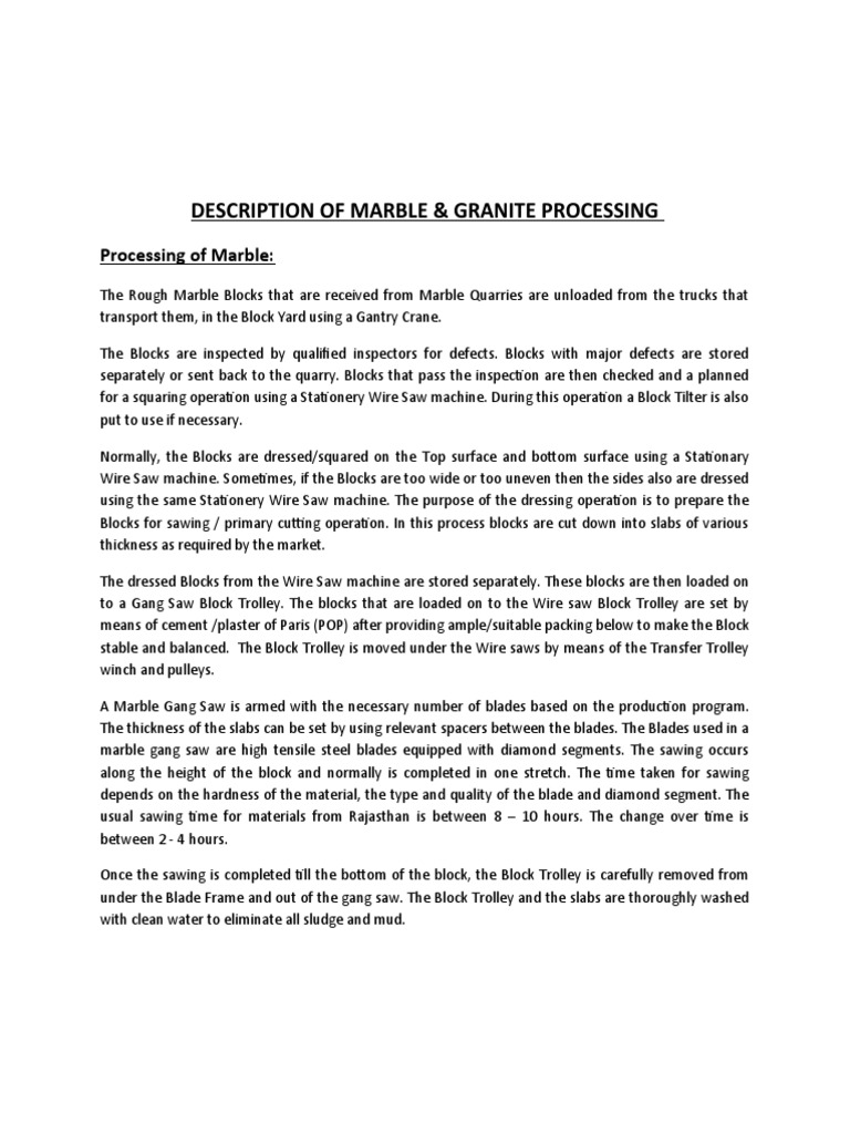 Marble & Granite Process Description | PDF | Grinding (Abrasive Cutting ...