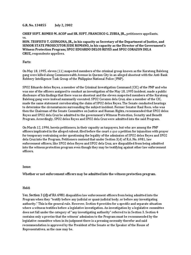 Acop Vs Guingona - Case Digest | PDF | Criminal Law | Government