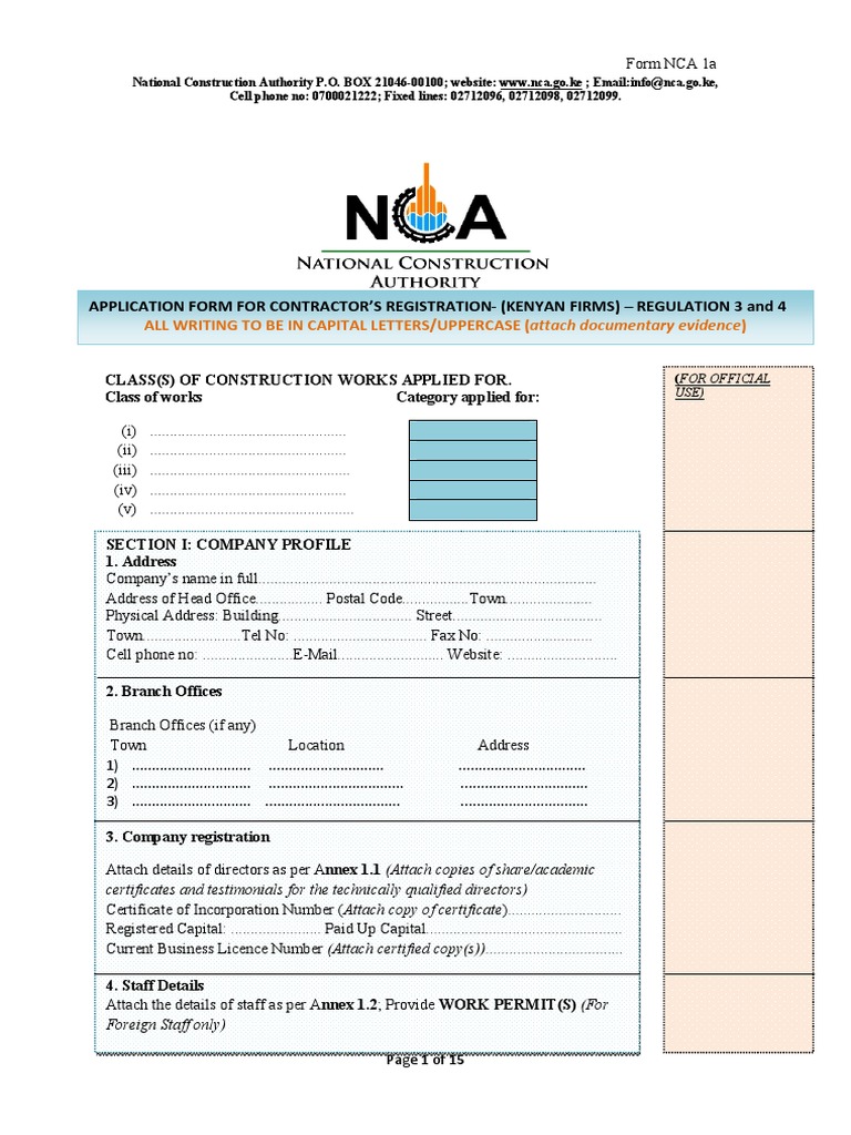 Contractors Registration form-NCA PDF | PDF | Electrician | Government Information