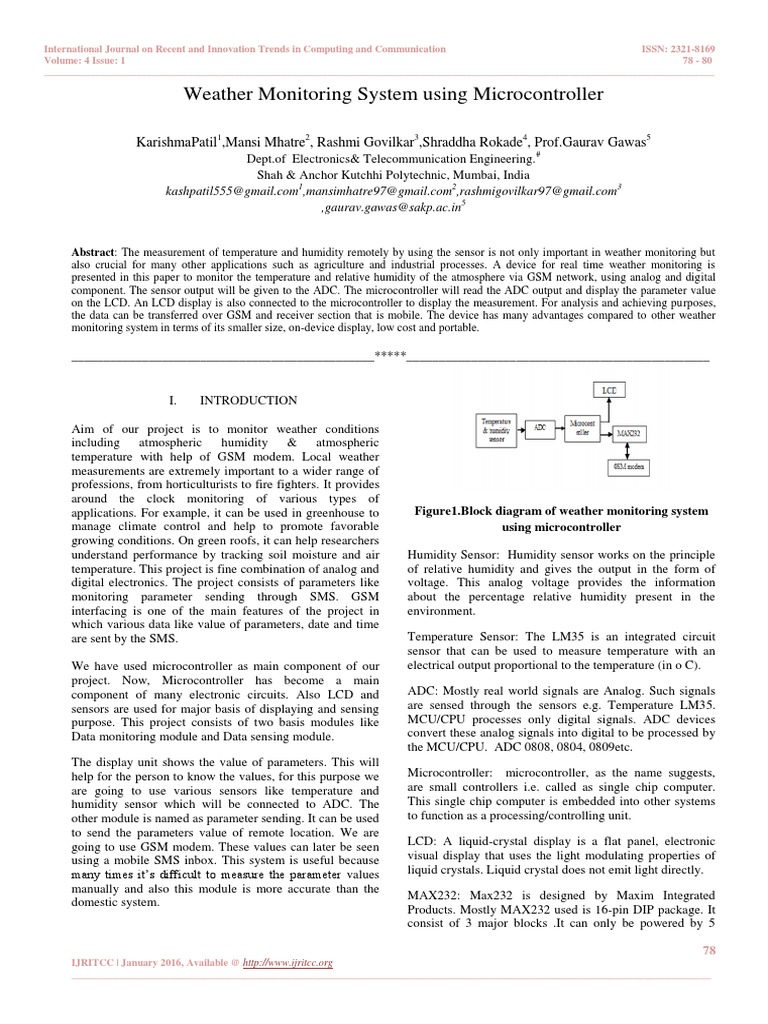 Weather Monitoring System Using Microcontroller | PDF | Microcontroller ...