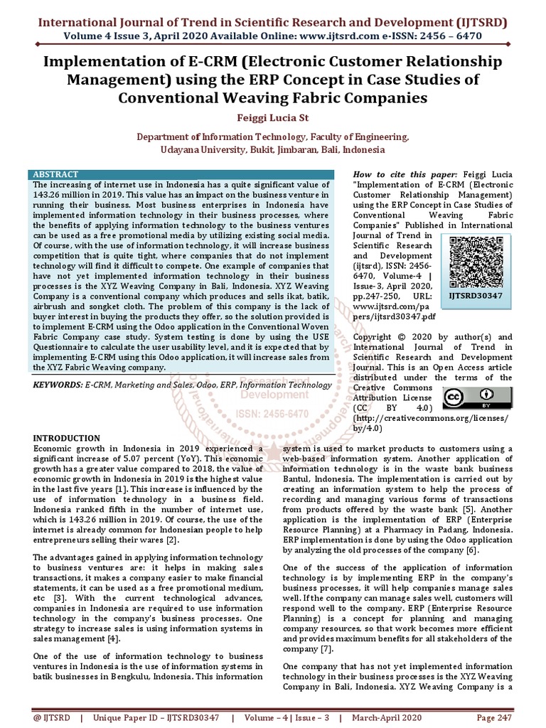 Implementation of E CRM Electronic Customer Relationship Management Using The ERP Concept in ...