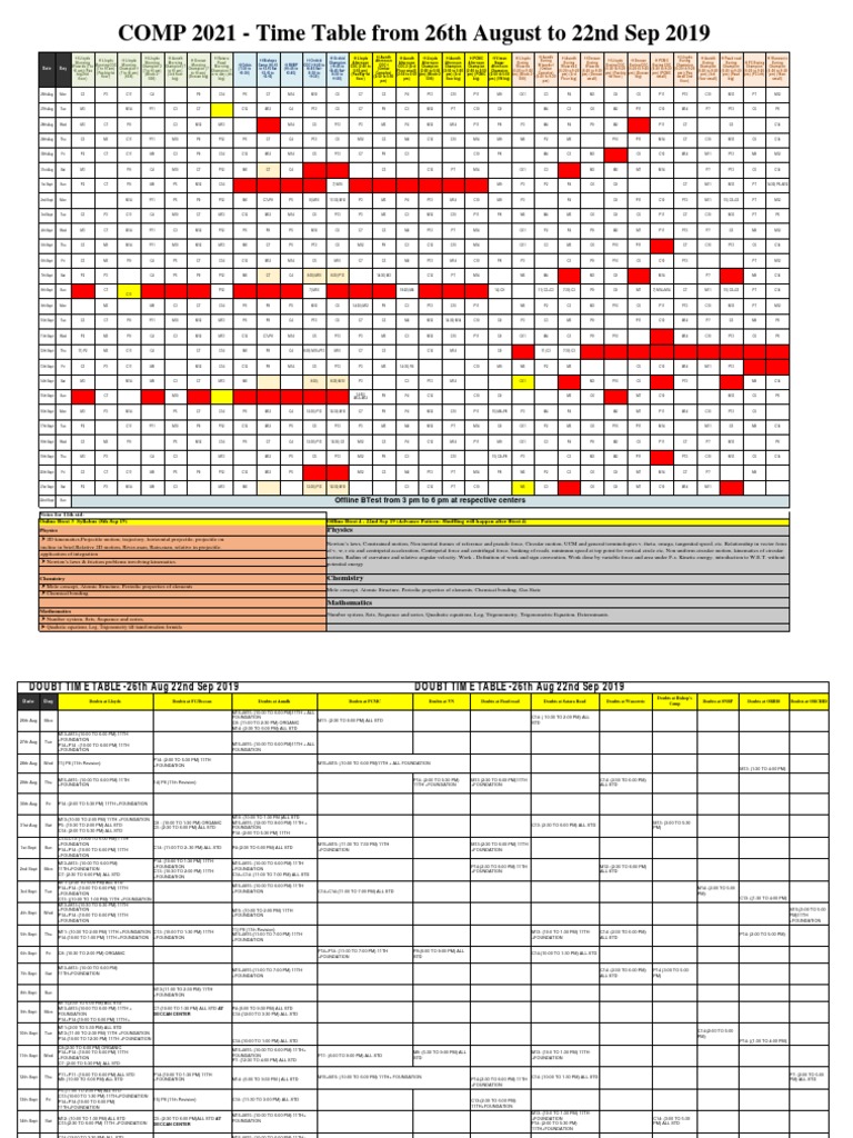 COMP 2021 - Time Table From 26th August To 22nd Sep 2019 | Download ...