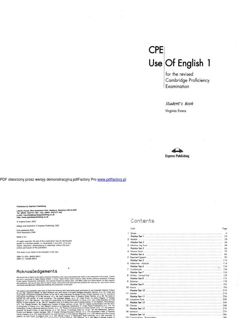 CPE Use of English and Key (V.Evans) PDF | PDF