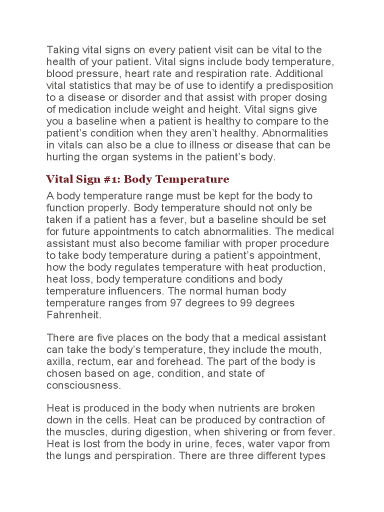 Vital Sign #1: Body Temperature | PDF | Pulse | Breathing