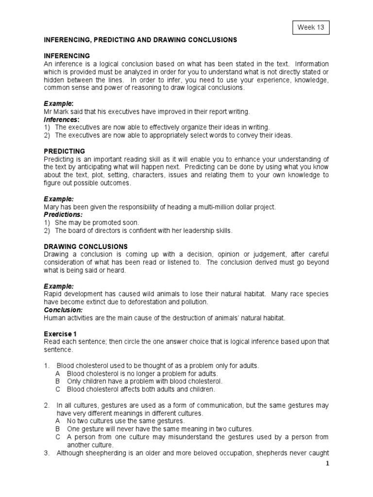 Example: Inferences:: Inferencing, Predicting and Drawing Conclusions ...