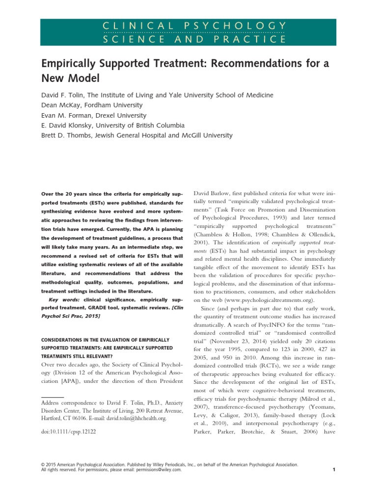 Empirically Supported Treatment: Recommendations For A New Model | PDF ...