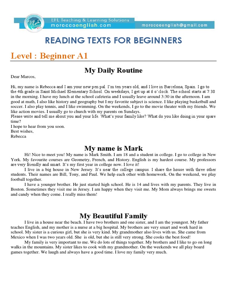 Reading Texts For Beginners: Level: Beginner A1 | PDF | Room | Toys